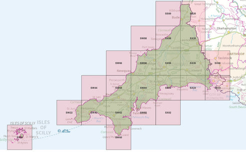 Cornwall and the Isles of Scilly - OS Map Tiles – ukmaps.co.uk