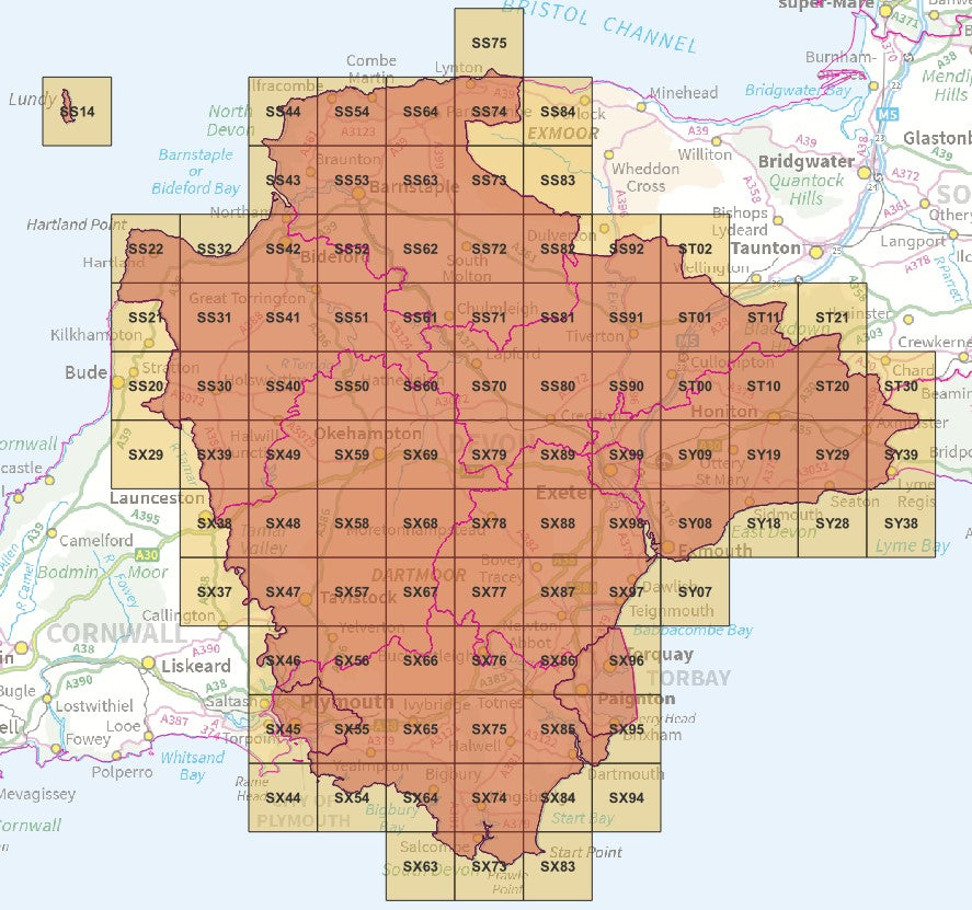 Devon and Plymouth - OS Map Tiles – ukmaps.co.uk