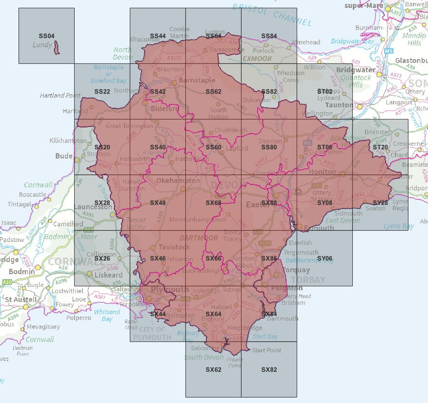 Devon and Plymouth - OS Map Tiles – ukmaps.co.uk