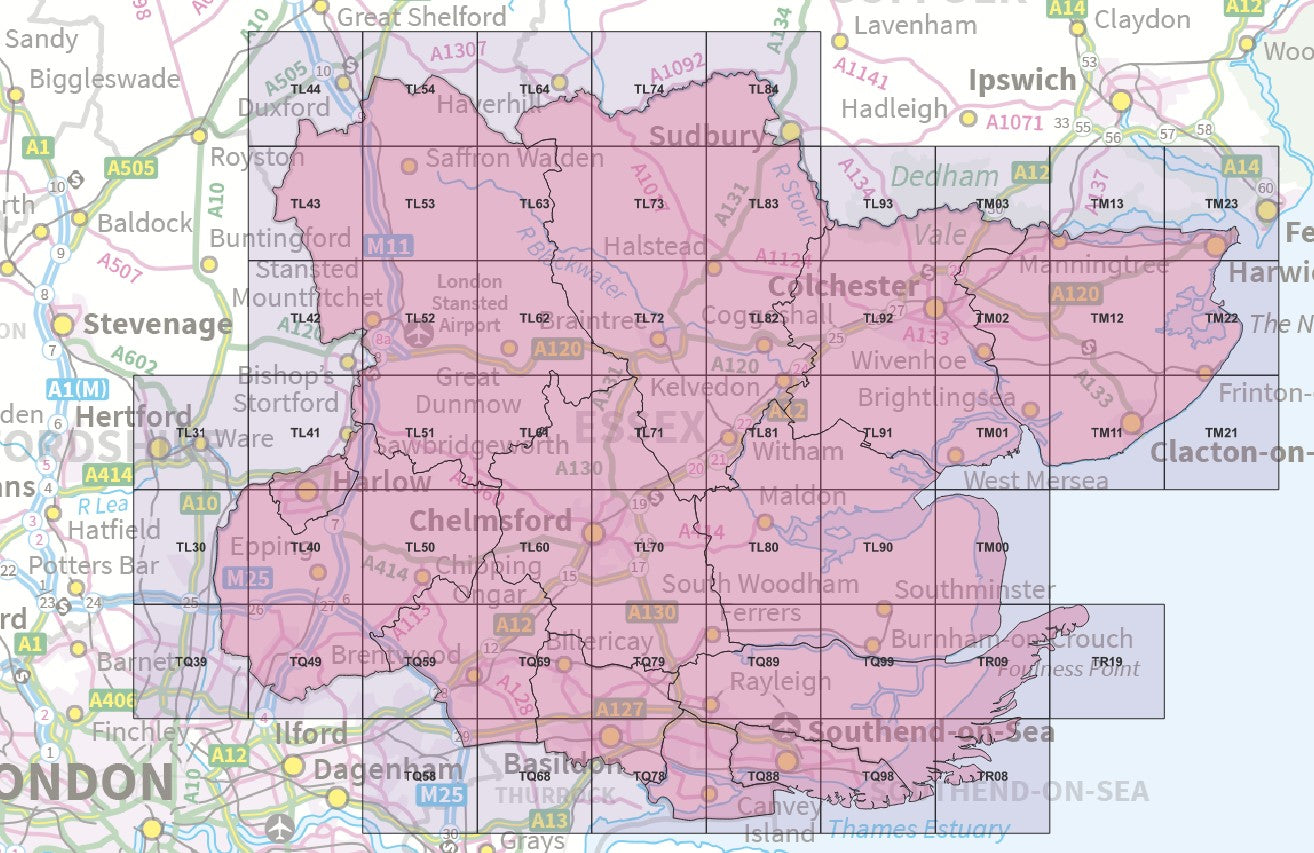 Essex County - OS Map Tiles – ukmaps.co.uk