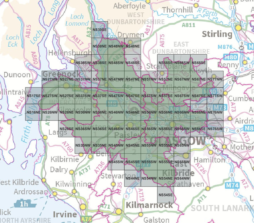 Greater Glasgow - OS Map Tiles – ukmaps.co.uk