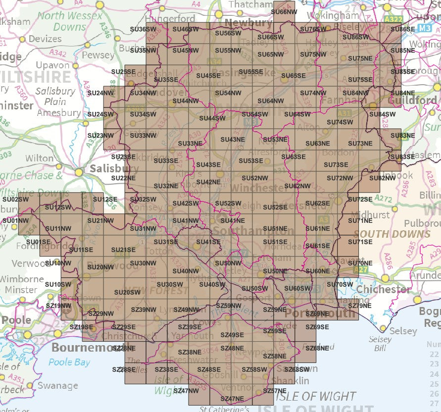 Hampshire and the Isle of Wight - OS Map Tiles – ukmaps.co.uk