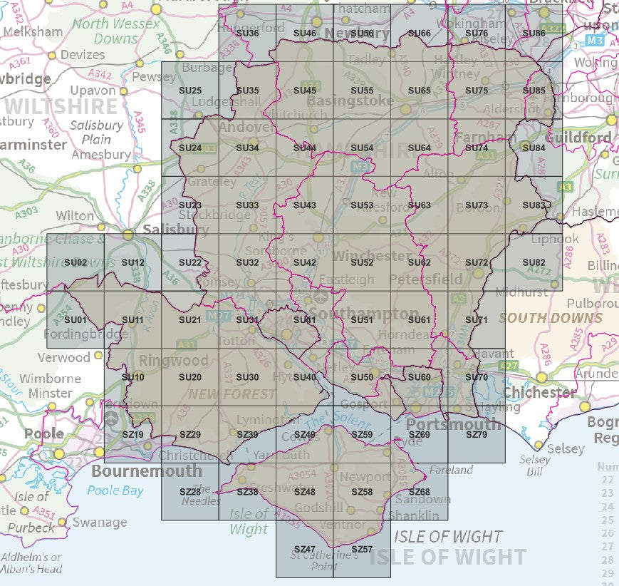Hampshire and the Isle of Wight - OS Map Tiles – ukmaps.co.uk
