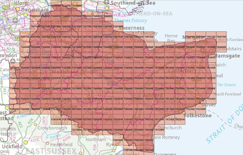 Kent, Medway and Thurrock - OS Map Tiles – ukmaps.co.uk