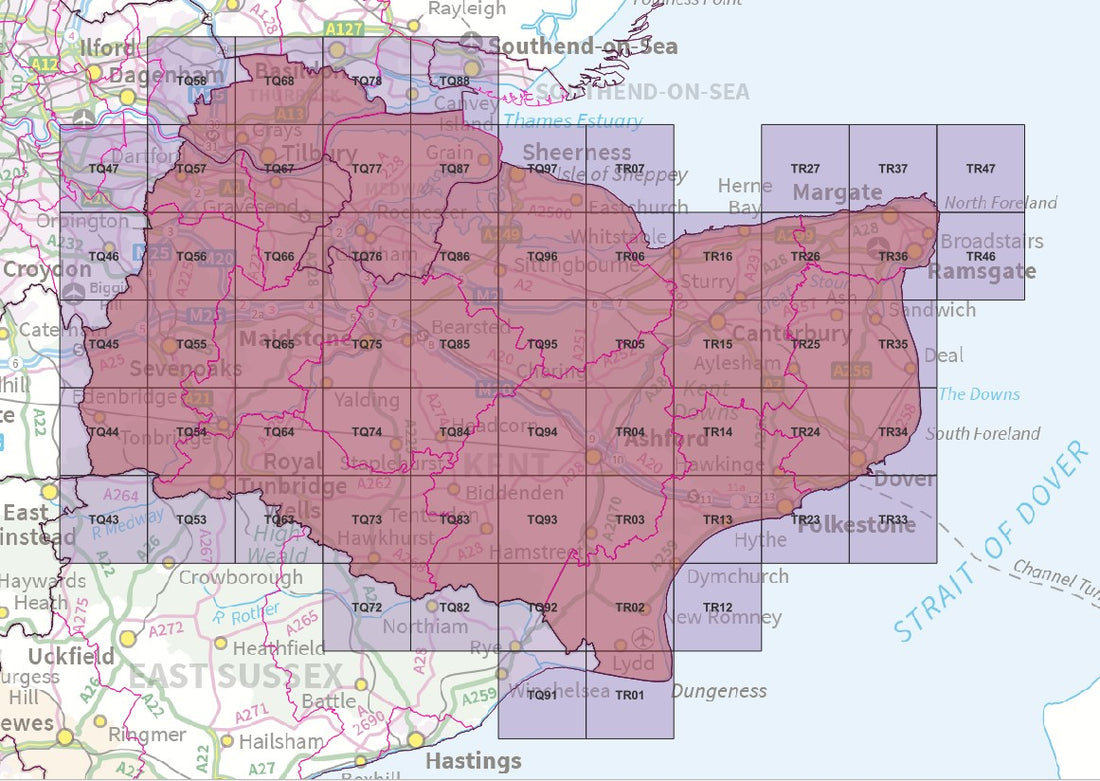 Kent, Medway and Thurrock - OS Map Tiles – ukmaps.co.uk