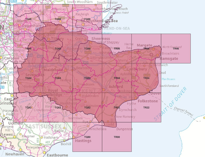 Kent, Medway and Thurrock - OS Map Tiles – ukmaps.co.uk