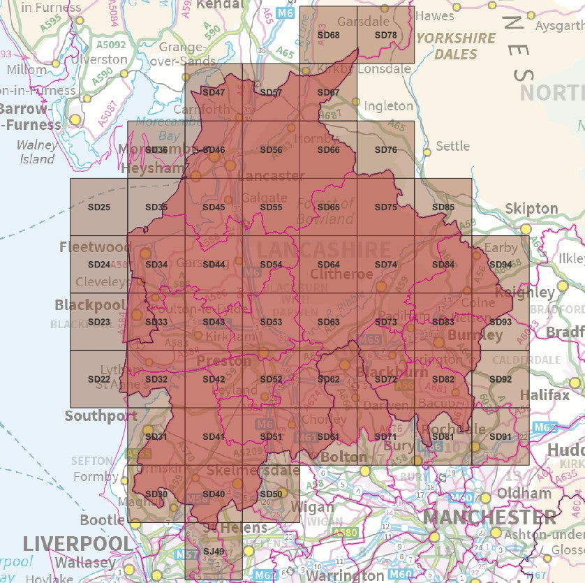 Lancashire - OS Map Tiles – ukmaps.co.uk