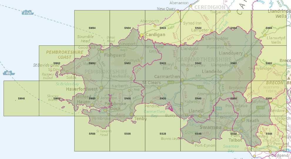 South West Wales - OS Map Tiles – ukmaps.co.uk