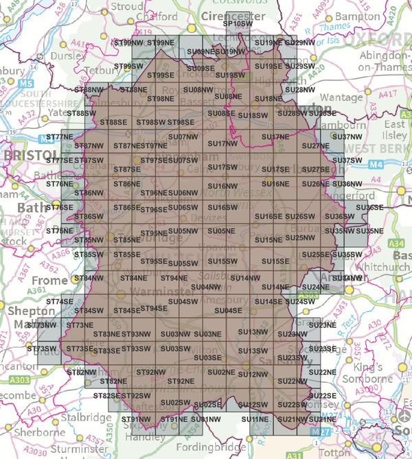 Wiltshire and Swindon - OS Map Tiles – ukmaps.co.uk