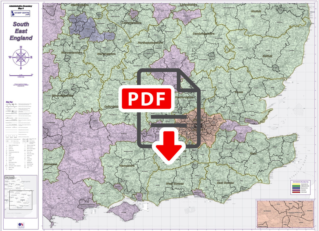 Admin Boundary Map 8 - South East England - Digital Download – ukmaps.co.uk