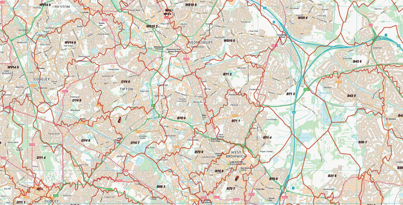 Postcode City Sector Map - Birmingham & Wolverhampton - Digital Downlo ...