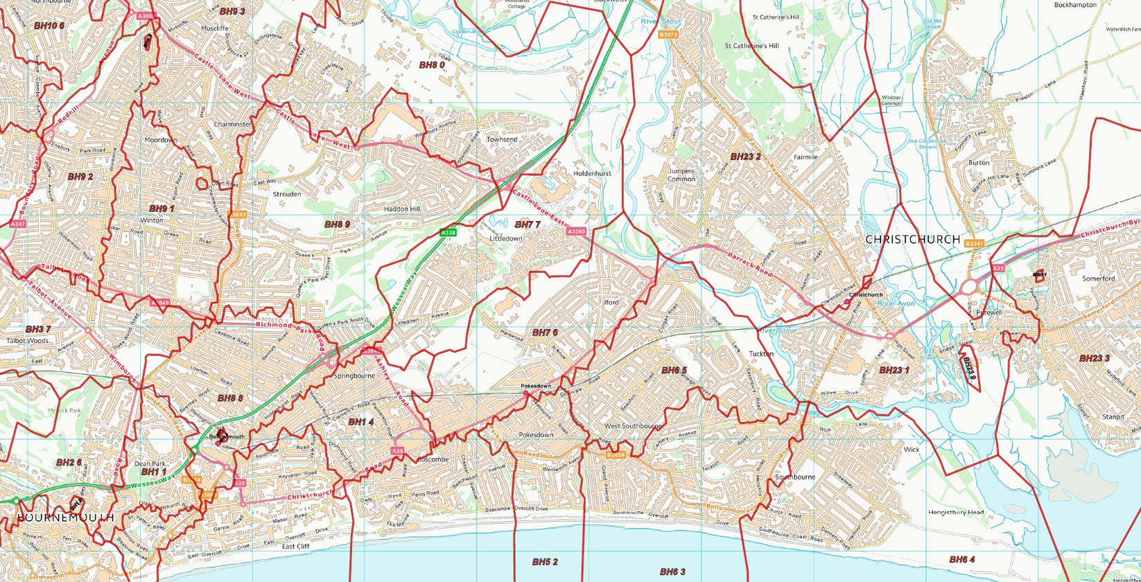 Postcode City Sector Map - Bournemouth - Digital Download – ukmaps.co.uk