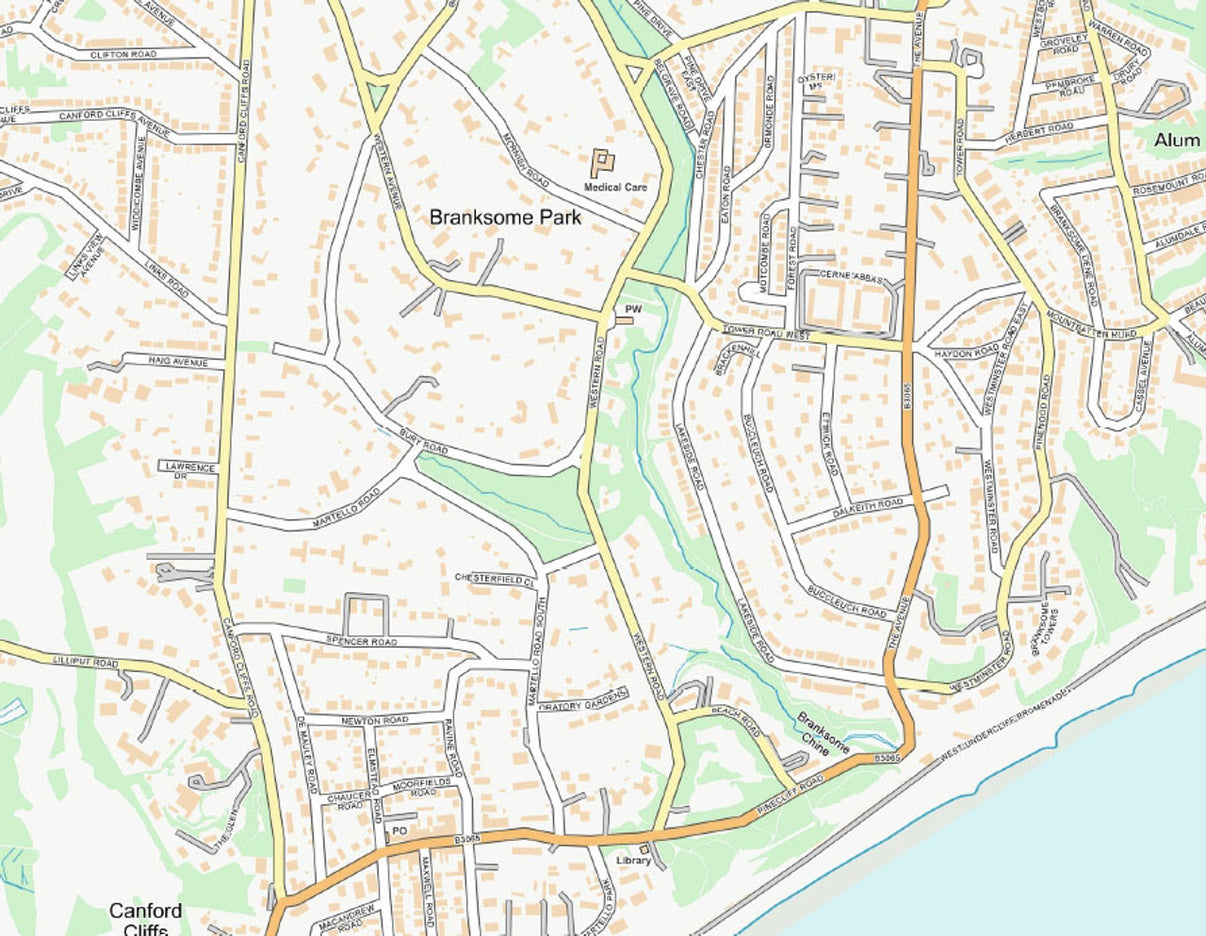 Central Bournemouth City Street Map - Digital Download – ukmaps.co.uk