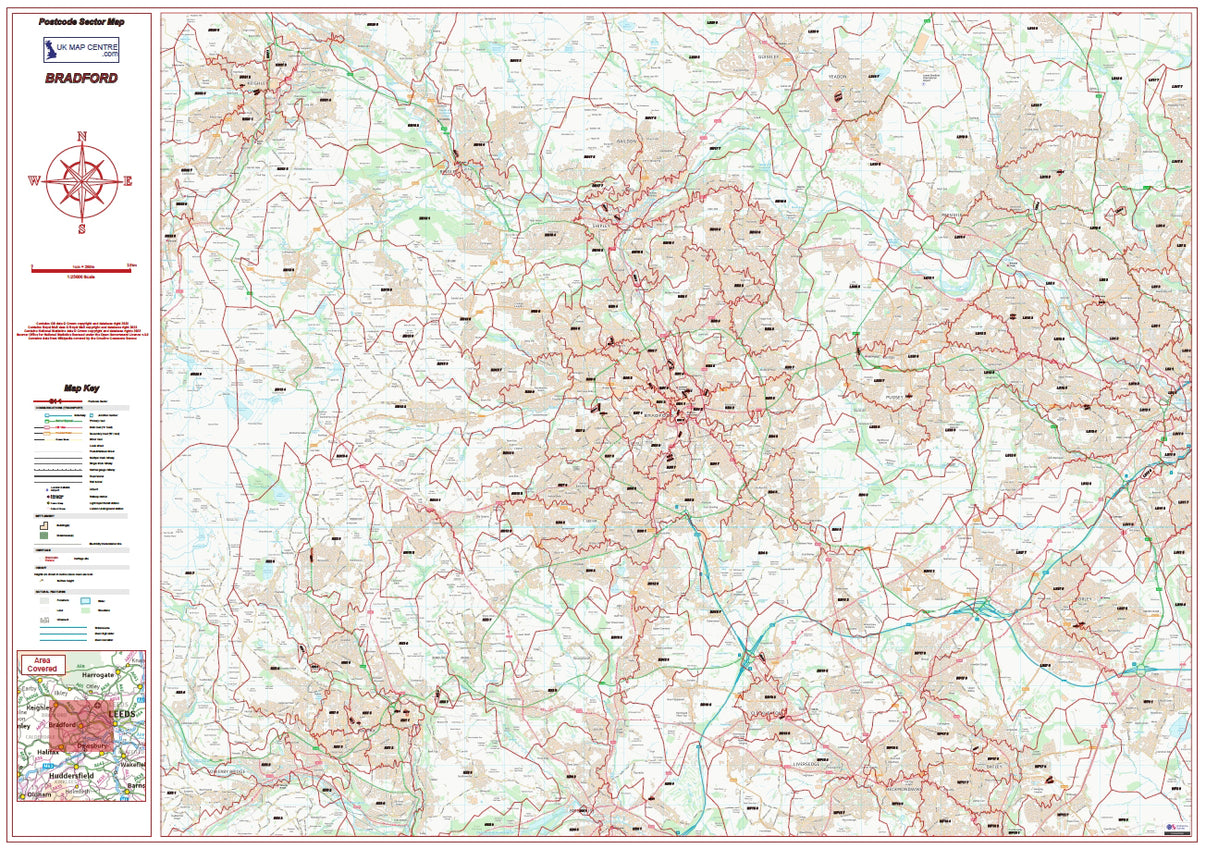 Postcode City Sector Map - Bradford - Digital Download – ukmaps.co.uk