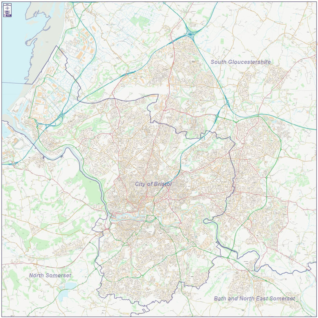 Central Bristol City Street Map - Digital Download – ukmaps.co.uk