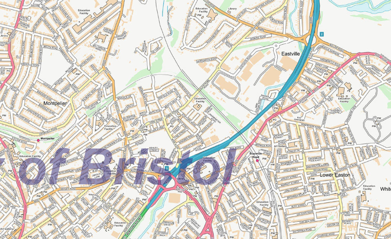 Central Bristol City Street Map - Digital Download – ukmaps.co.uk