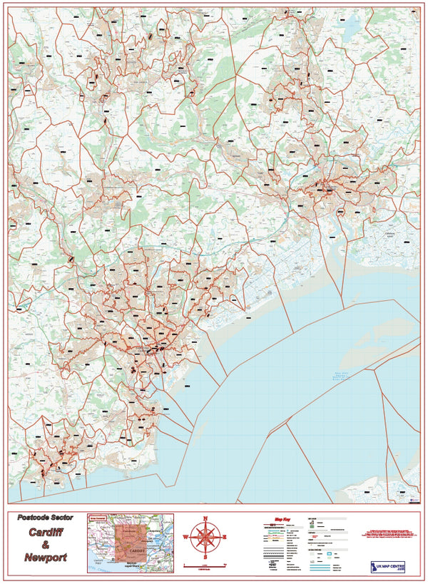 Postcode City Sector Map - Cardiff / Caerdydd and Newport / Casnewydd ...
