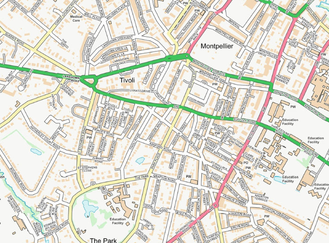 Central Cheltenham City Street Map - Digital Download – ukmaps.co.uk