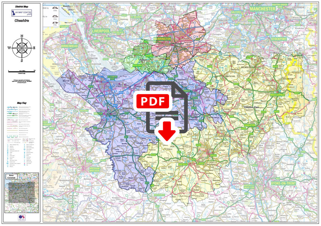 Cheshire County Boundary Map - Digital Download – ukmaps.co.uk