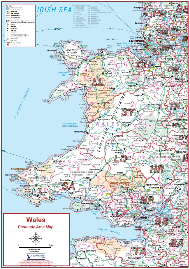 Compact Wales Postcode Area Map - Digital Download – ukmaps.co.uk