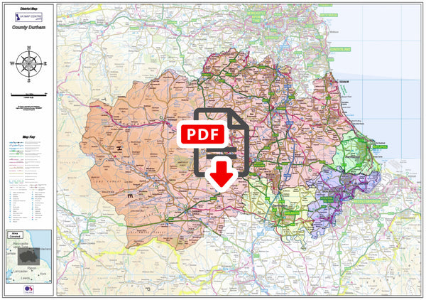 County Durham Boundary Map - Digital Download – ukmaps.co.uk