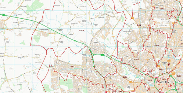 Coventry Postcode Sector Map | Warwickshire & CV Postcode Boundaries P ...