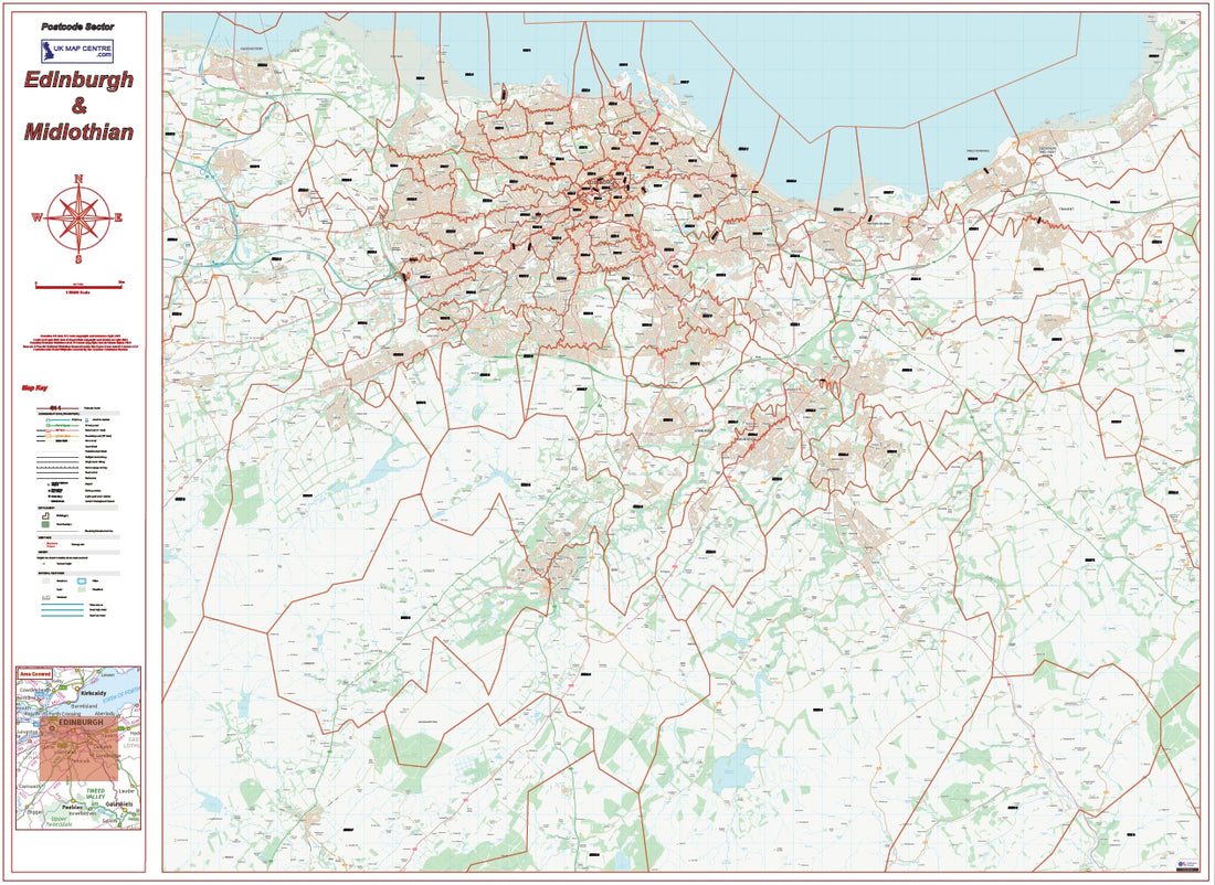Postcode City Sector Map - Edinburgh and Midlothian - Digital Download ...