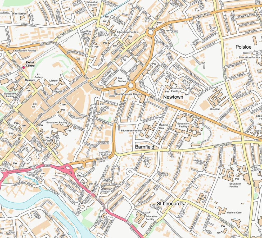 Central Exeter City Street Map - Digital Download – ukmaps.co.uk