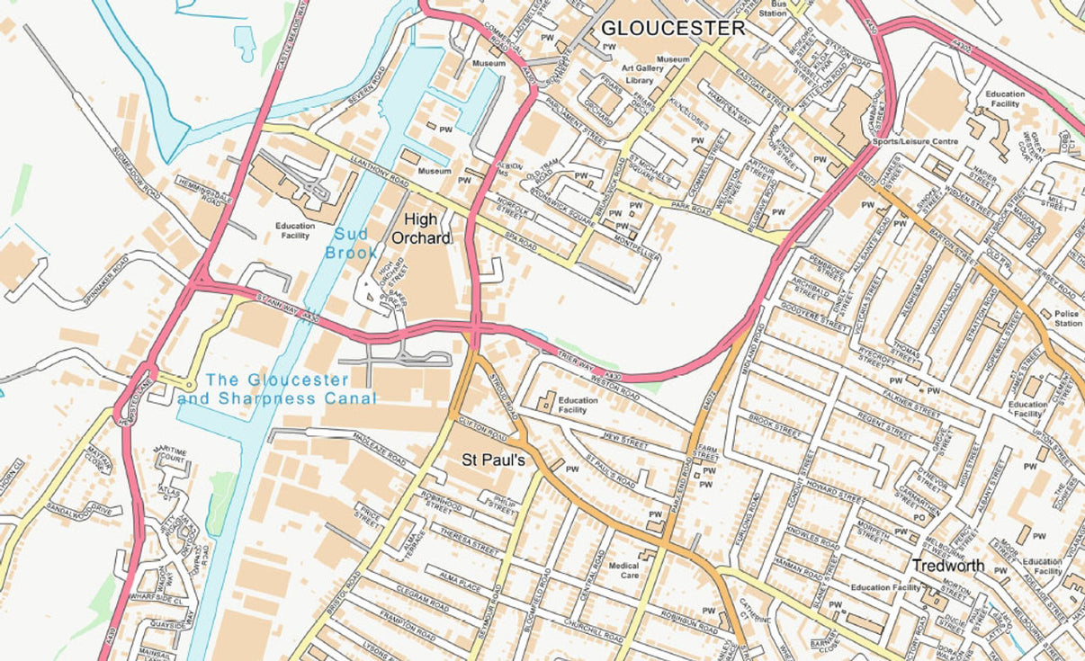 Central Gloucester City Street Map - Digital Download – ukmaps.co.uk