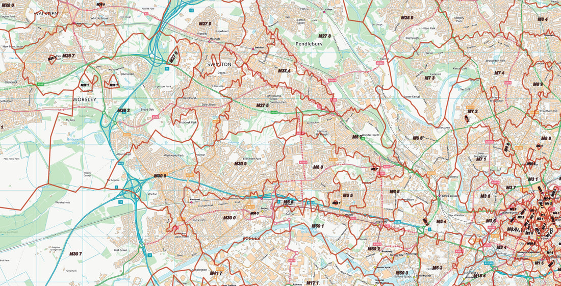 Greater Manchester Postcode Sector Map | M Postcode Boundaries PDF ...