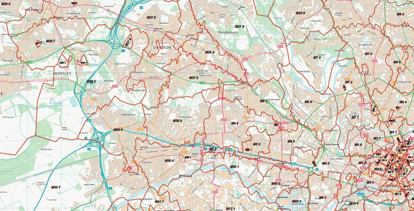 Postcode City Sector Map - Greater Manchester - Digital Download ...