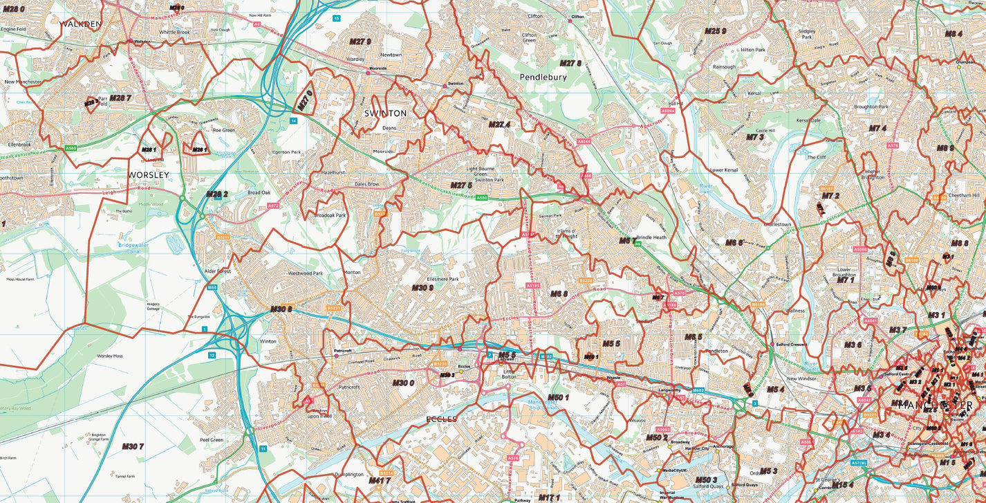 Greater Manchester Postcode Sector Map | M Postcode Boundaries PDF ...