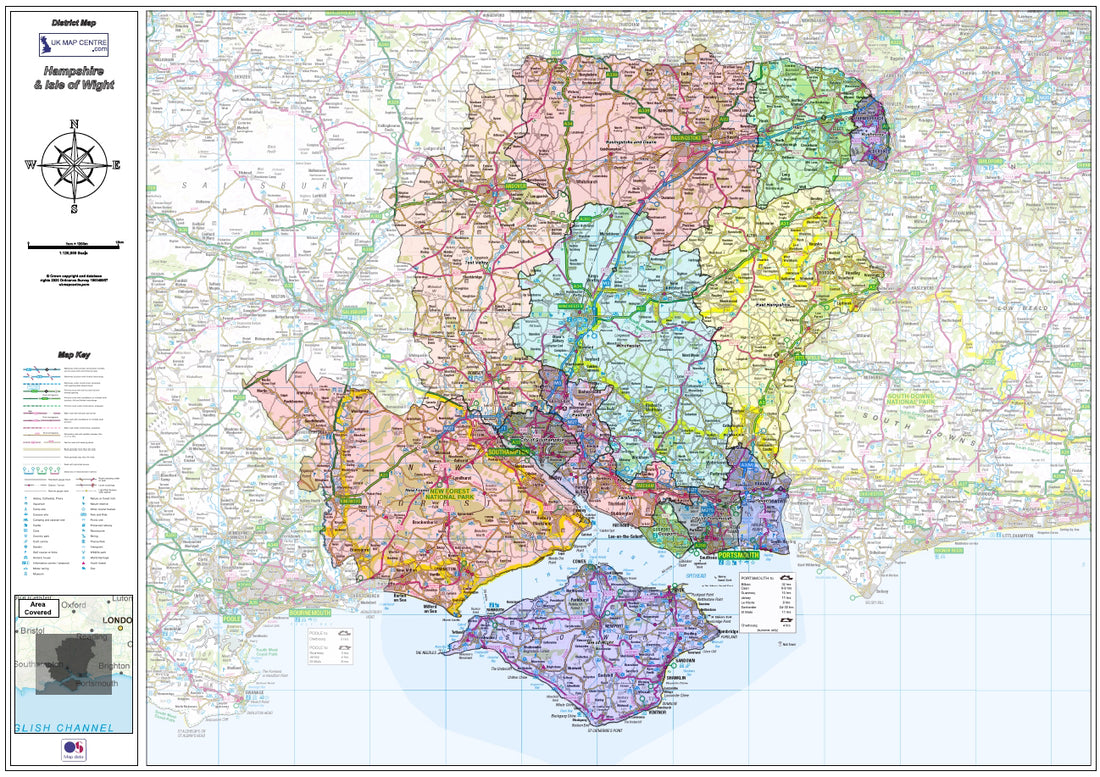 Hampshire and Isle of Wight County Map - Digital Download – ukmaps.co.uk
