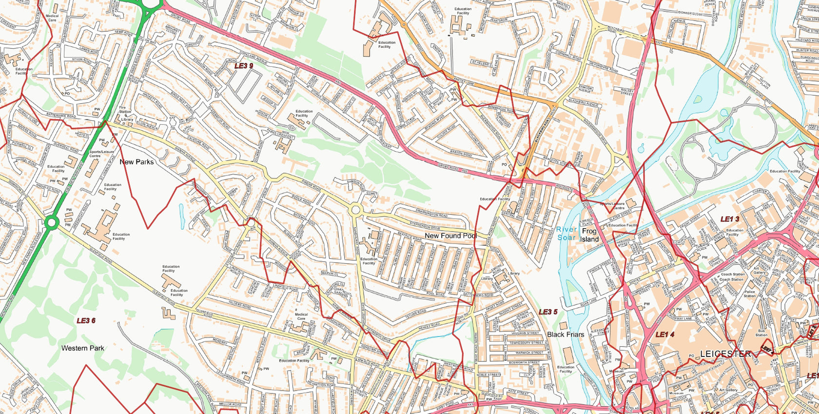 Central Leicester Postcode City Street Map - Digital Download – ukmaps ...