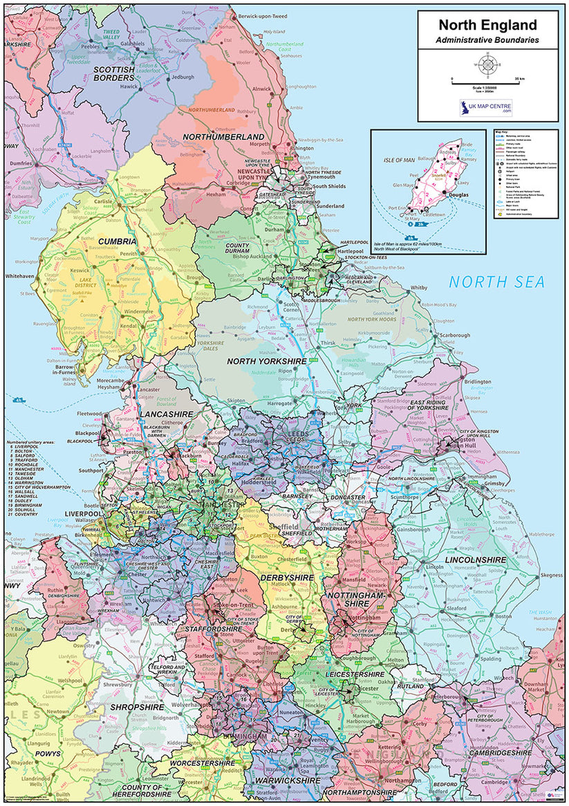 National Admin Map 3 - Northern England - Digital Download – ukmaps.co.uk