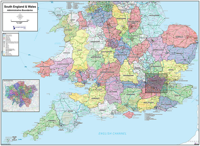 National Admin Map 4 - Southern England and Wales - Digital Download ...