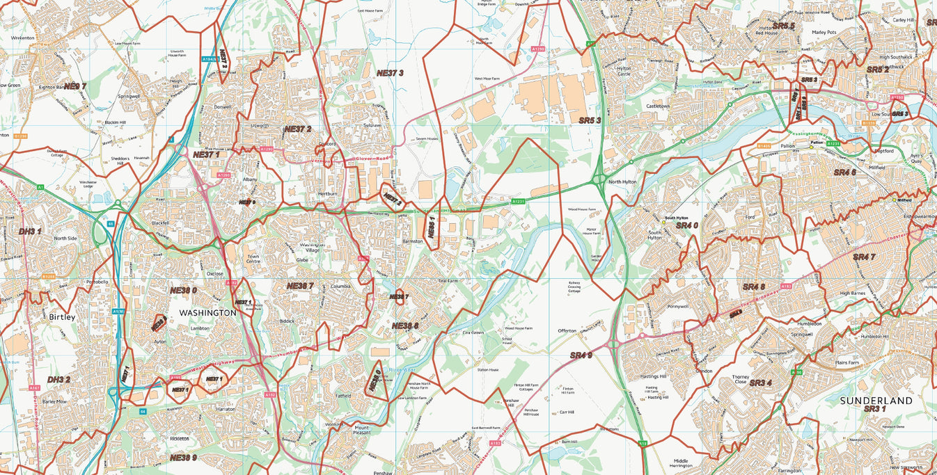 Postcode City Sector Map - Newcastle and Sunderland - Digital Download ...