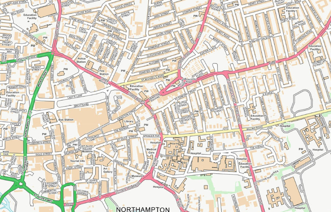 Central Northampton City Street Map - Digital Download – ukmaps.co.uk