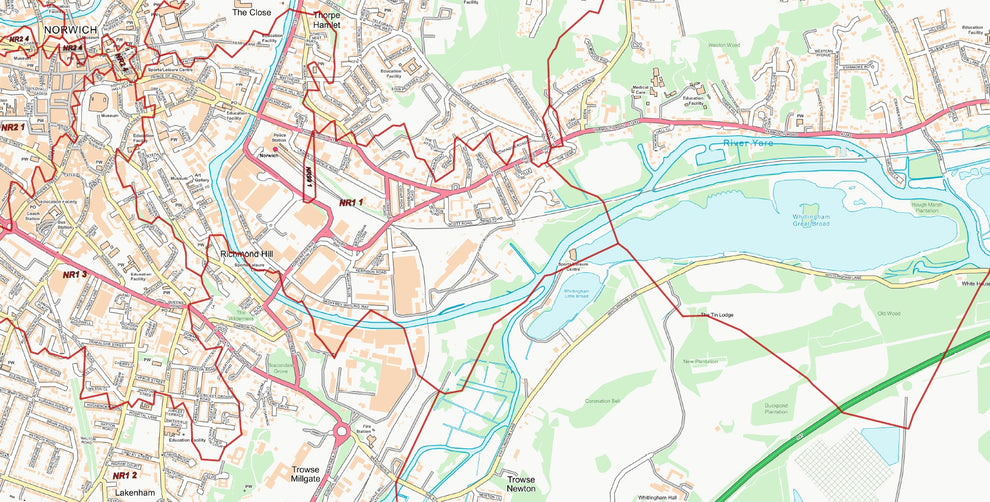 Central Norwich Postcode City Street Map - Digital Download – ukmaps.co.uk