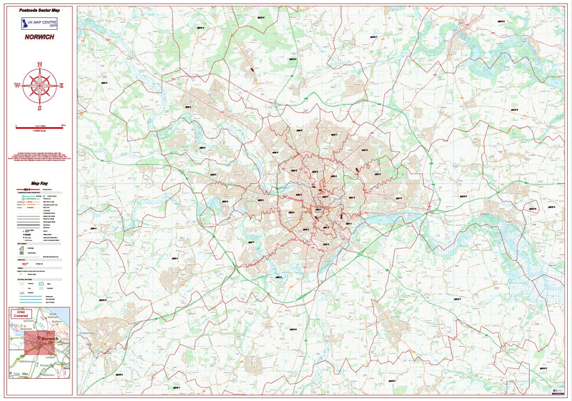 Postcode City Sector Map - Norwich - Digital Download – ukmaps.co.uk
