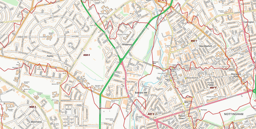 Central Nottingham Postcode City Street Map - Digital Download – ukmaps ...