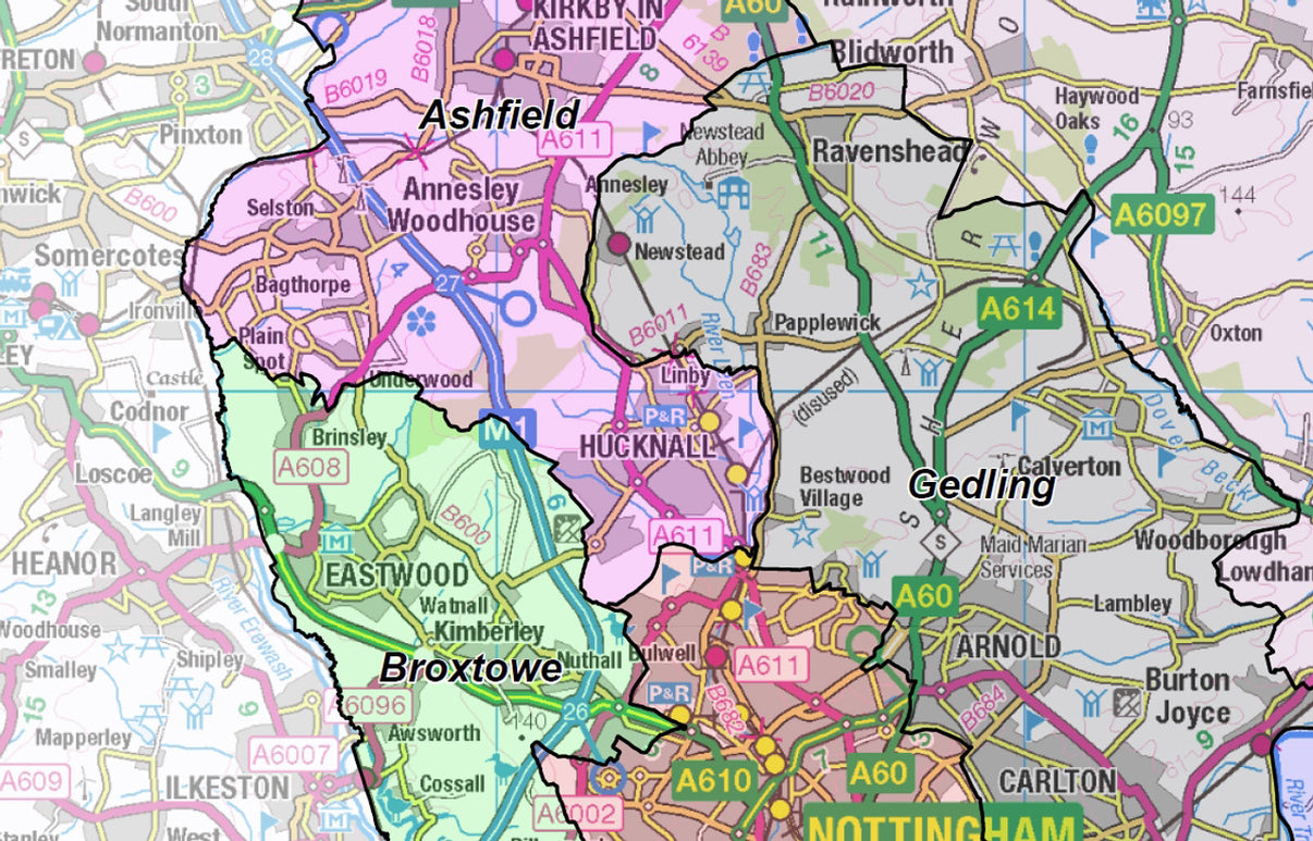 Nottinghamshire County Boundary Map - Digital Download – ukmaps.co.uk