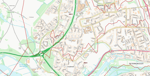 Central Peterborough Postcode City Street Map - Digital Download ...