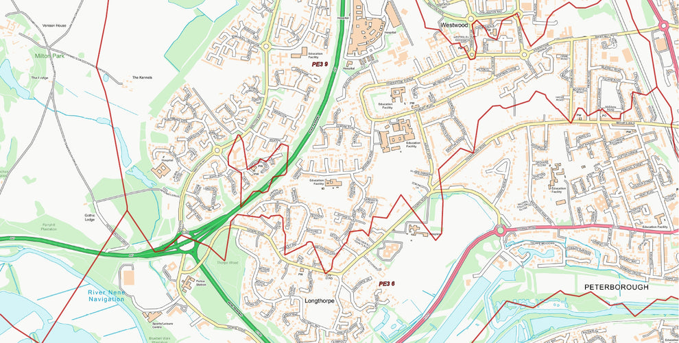 Central Peterborough Postcode City Street Map - Digital Download ...