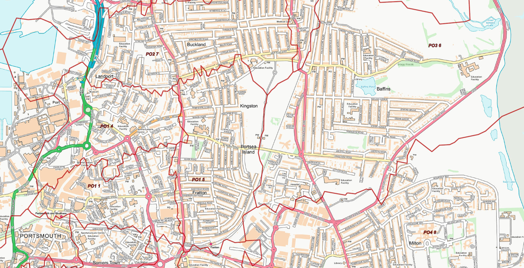 Central Portsmouth Postcode City Street Map - Digital Download – ukmaps ...