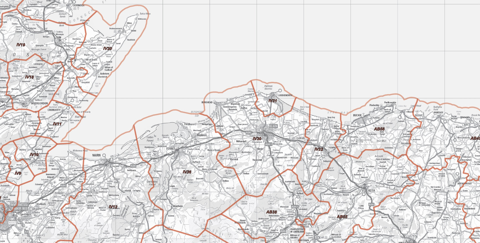 Postcode District Map 1 - North Scotland, Orkney & Shetland - Digital ...