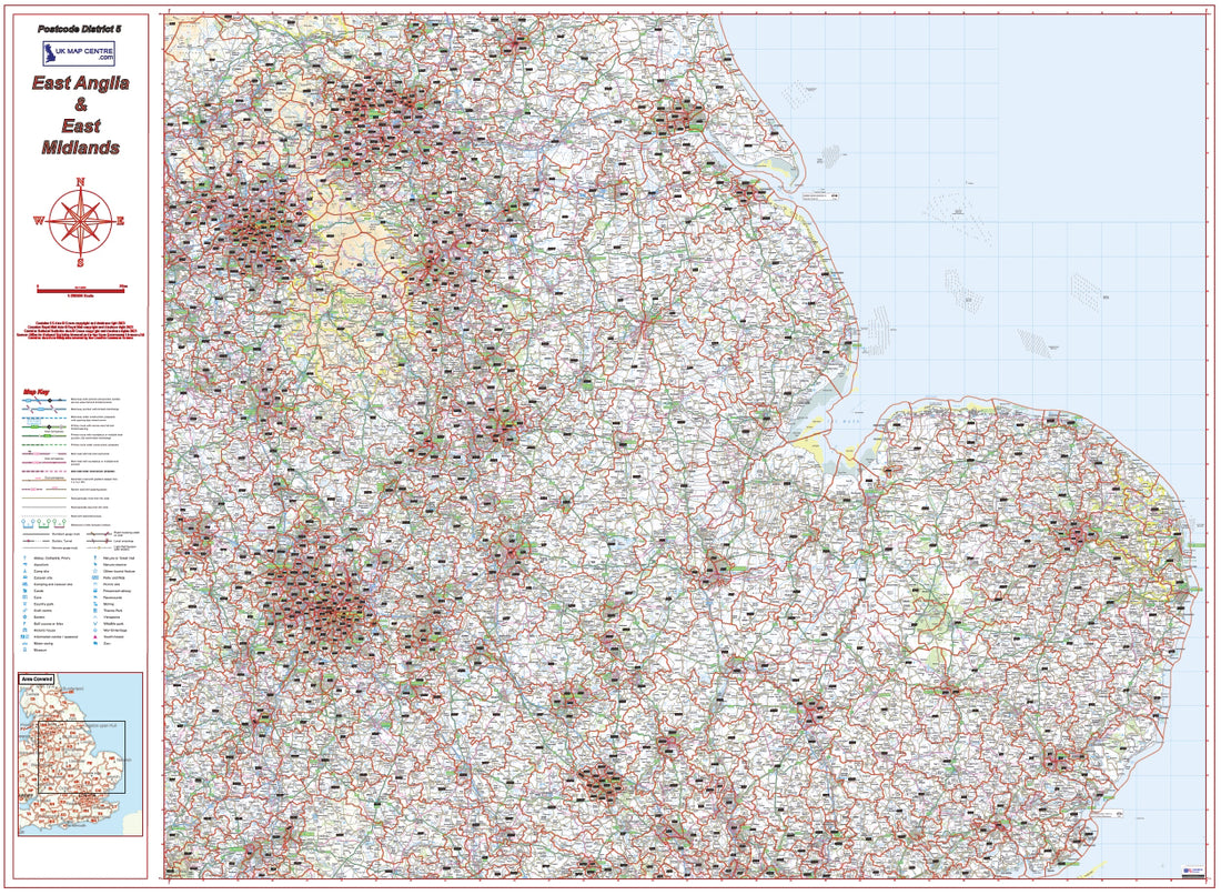 Postcode District Map 5 - East Midlands & East Anglia - Digital Downlo ...