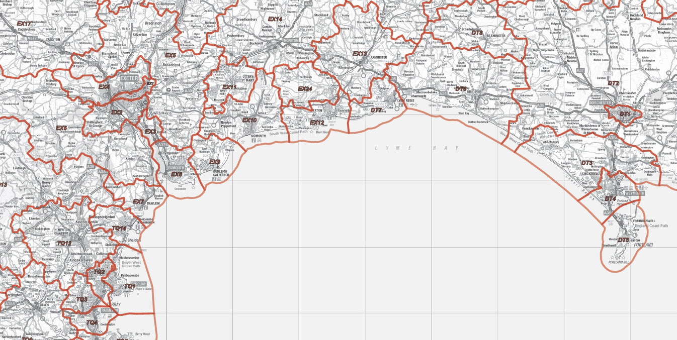 South West England Postcode District Map | South Wales & Regional Boun ...