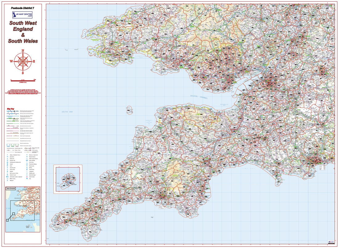 Postcode District Map 7 - South West England & South Wales - Digital D ...