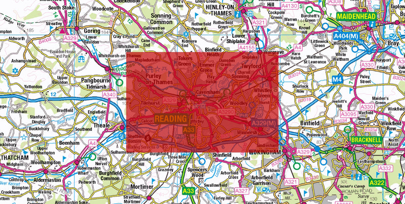 Central Reading Postcode City Street Map - Digital Download – ukmaps.co.uk